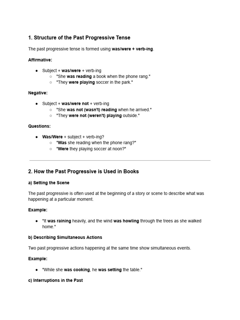 Structure of The Past Progressive Tense | PDF