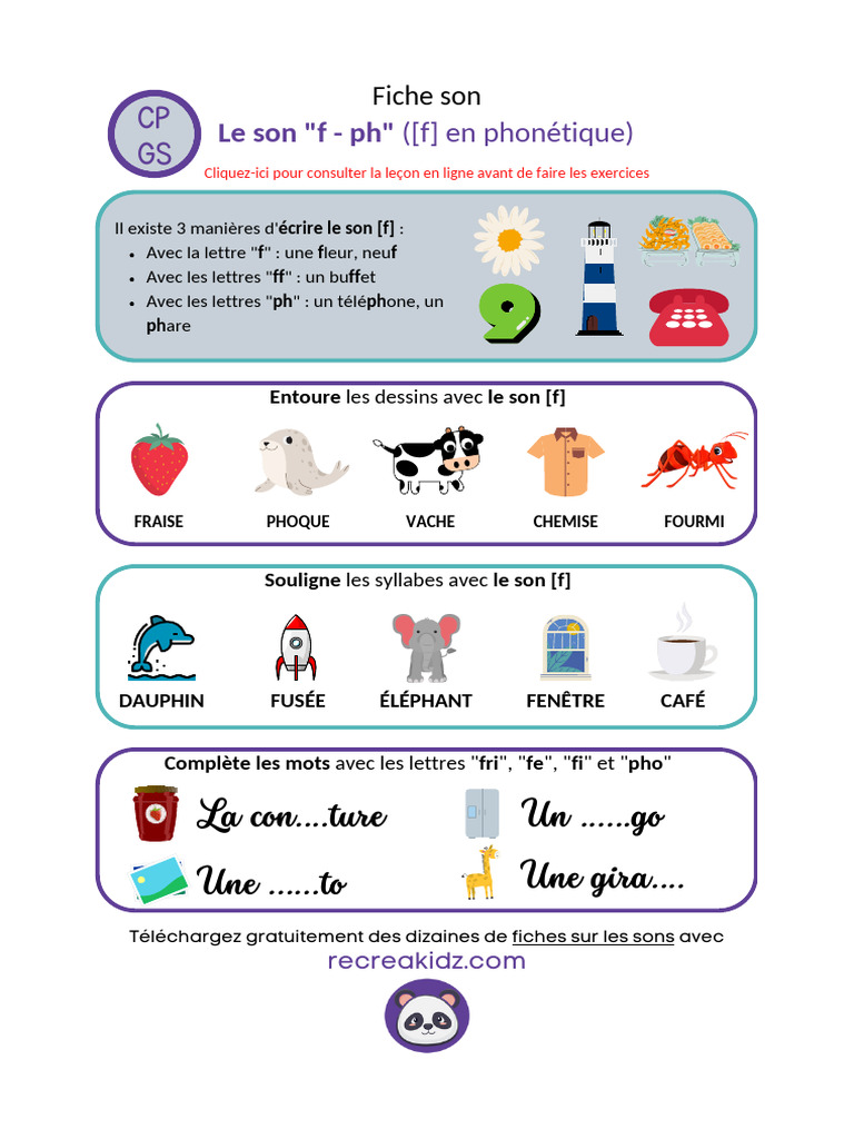 Exercices sur le son "f" et "ph" | PDF