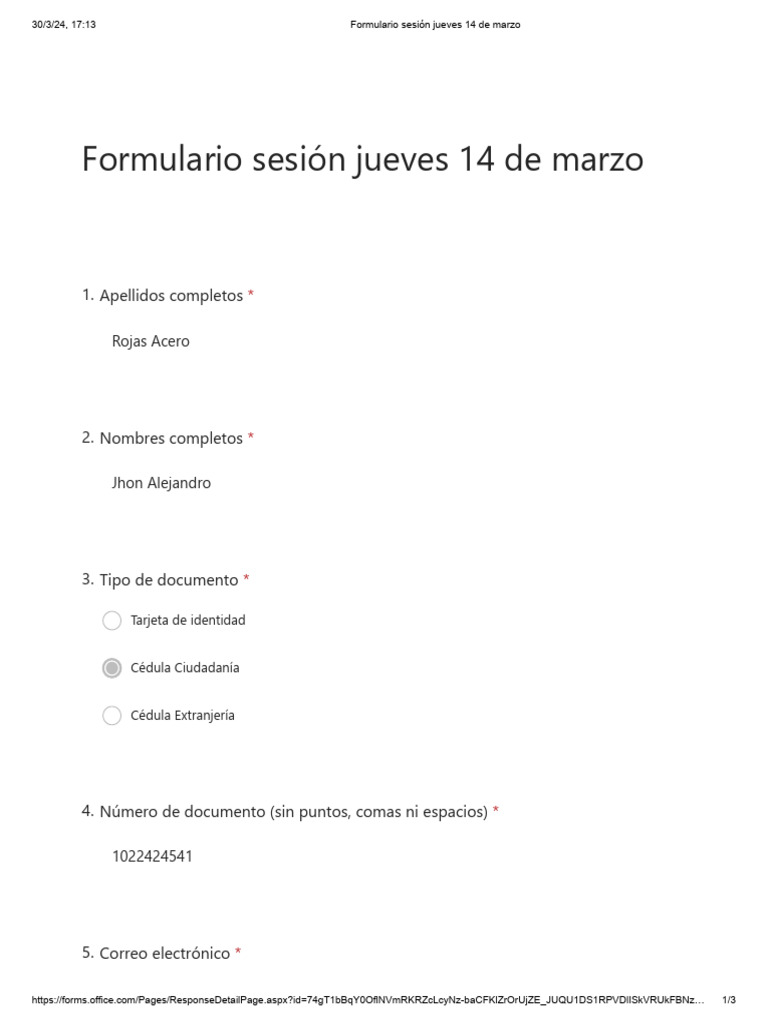 Formulario Sesión Jueves 14 de Marzo | PDF