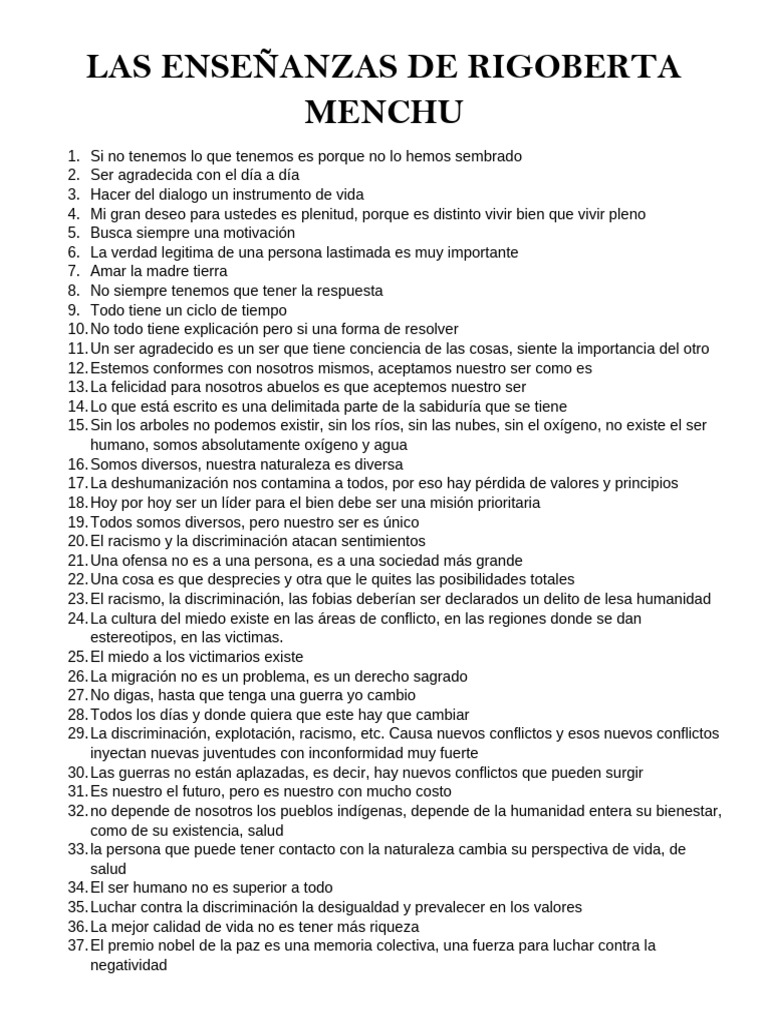 Enseñanzas de Rigoberta Menchú | PDF | Naciones Unidas | Relaciones ...