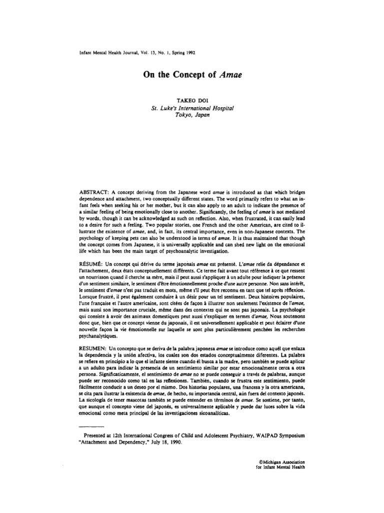 DOI, Takeo. On The Concept of Amae | PDF | Psychoanalysis | Nonverbal Communication