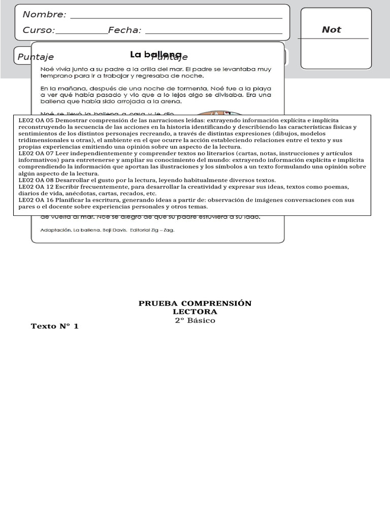 Prueba Lenguaje Comprension Lectora Adecuada | PDF