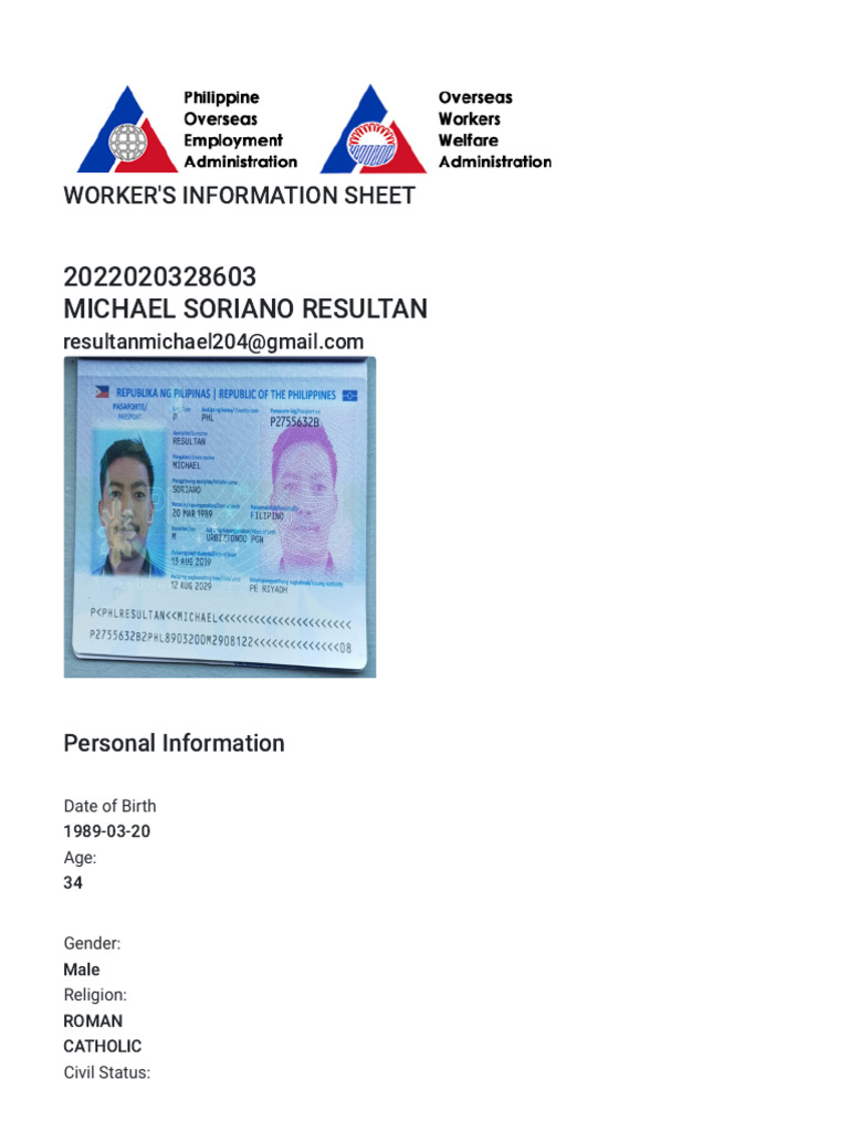 WORKER'S INFORMATION SHEET | PDF