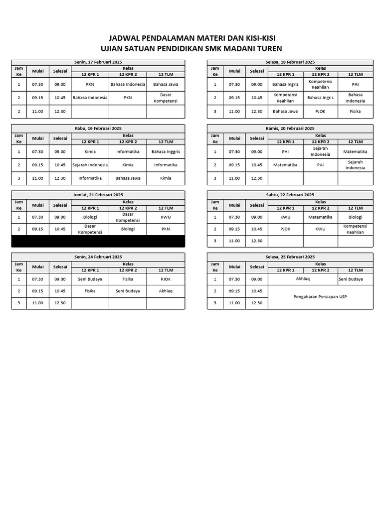 Jadwal Pendalaman USP TP 2024-2025 | PDF