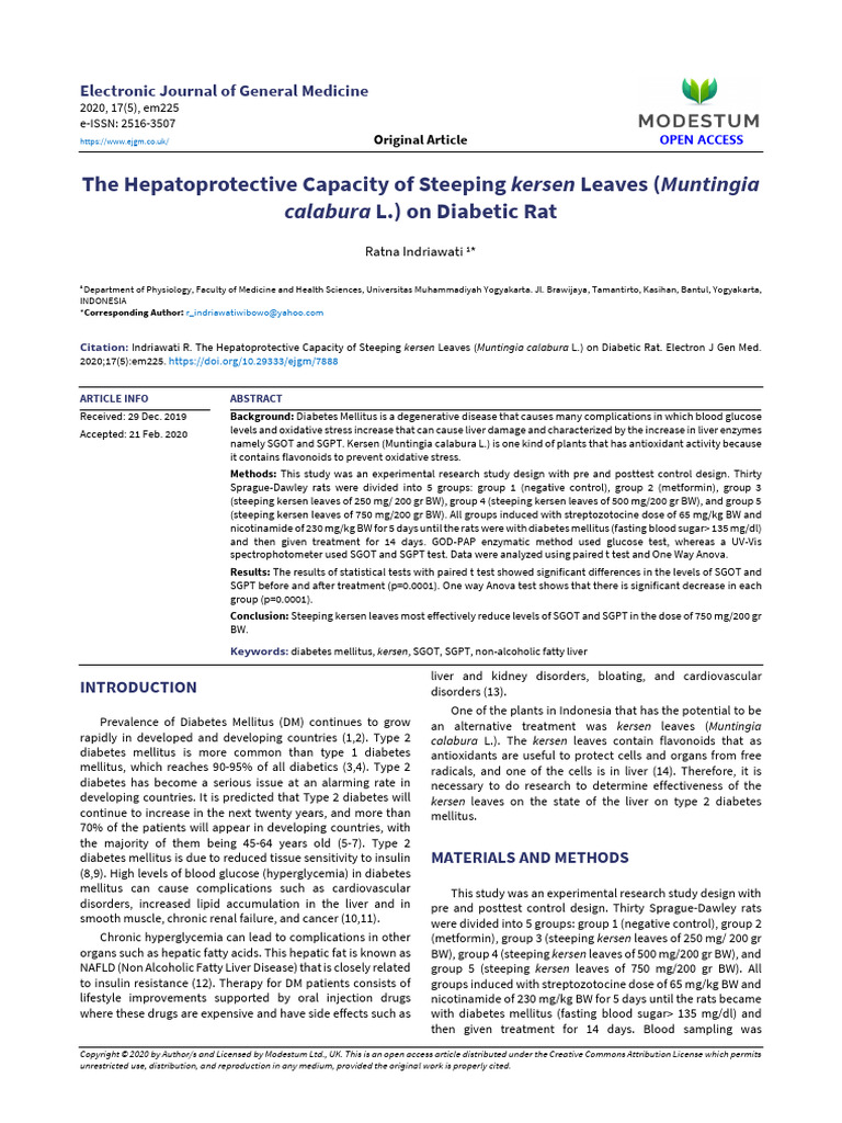 The Hepatoprotective Capacity of Steeping Kersen Leaves Muntingia ...