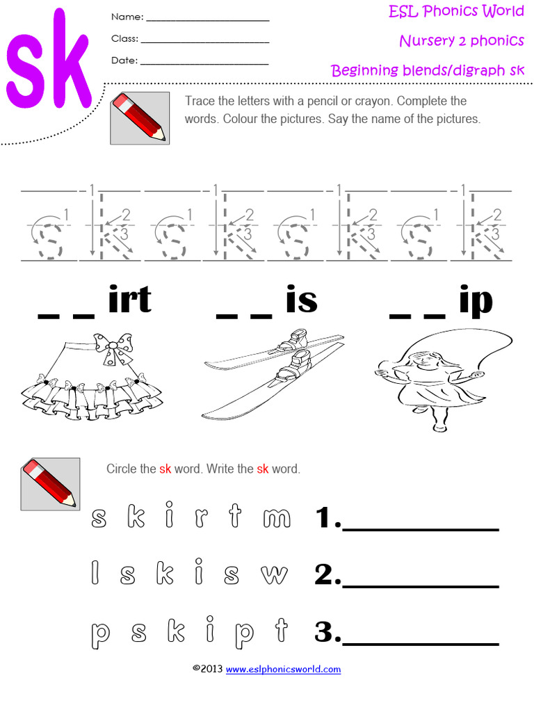Digraph SK Worksheet 28 | PDF