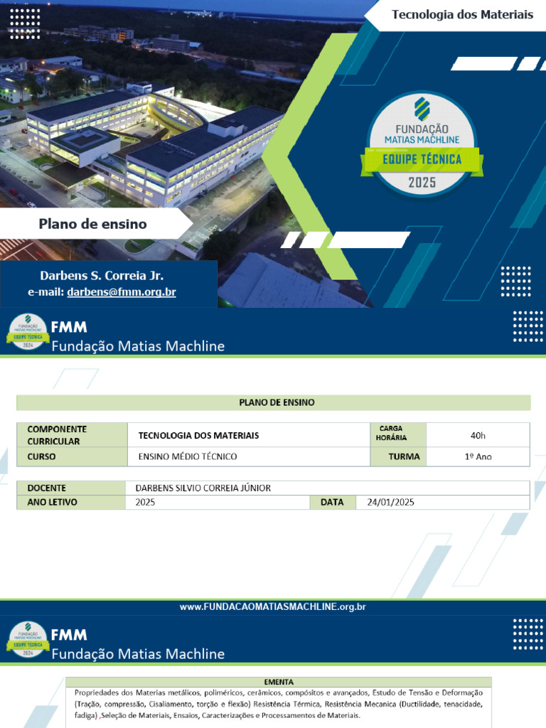 SLIDE-PLANO DE ENSINO-1ªSÉRIE-TECNOLOGIA_DOS_MATERIAIS_FMM | PDF