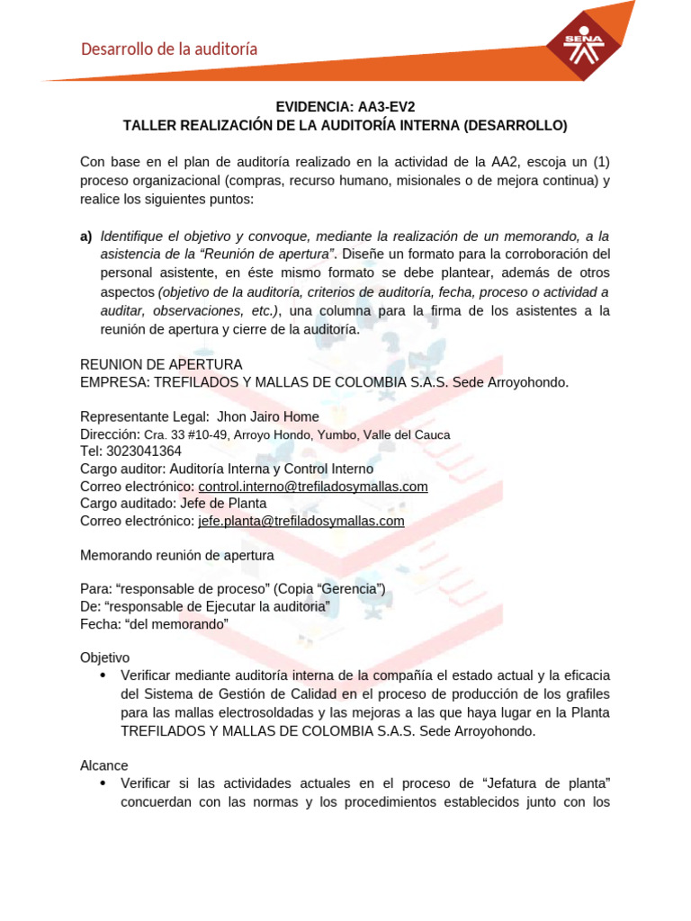 Formato - Evidencia - AA3 - Ev2 - Taller Jeffrey Toro Bylander | PDF | Laboratorios | Auditoría