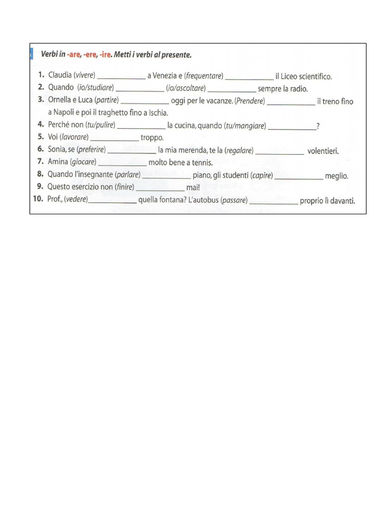 Are, Ere, Ire - Esercizi | PDF