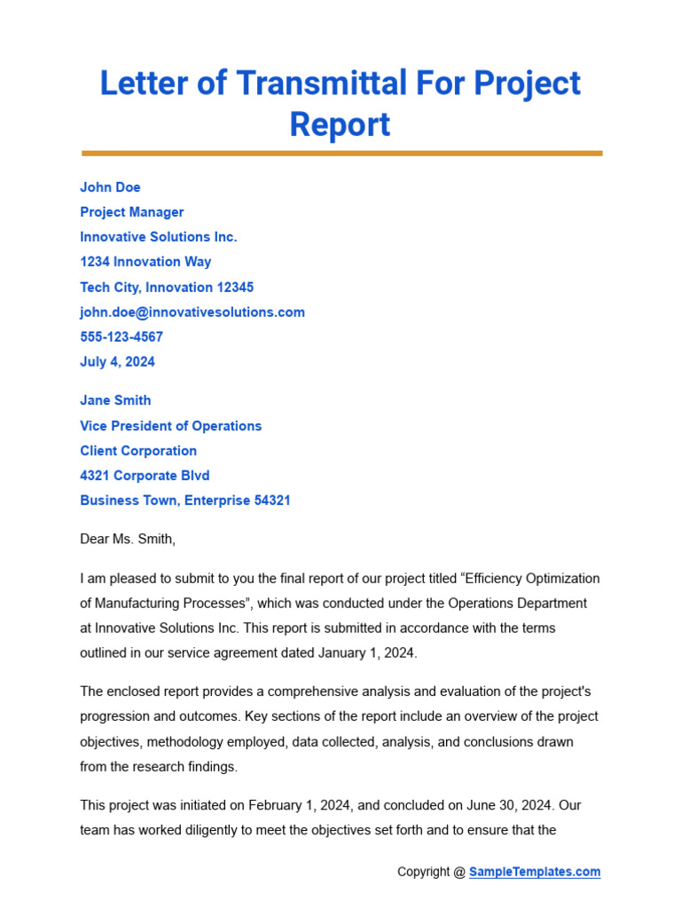 Letter-of-Transmittal-For-Project-Report | PDF