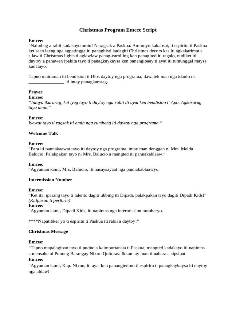Christmas Program Emcee Script | PDF