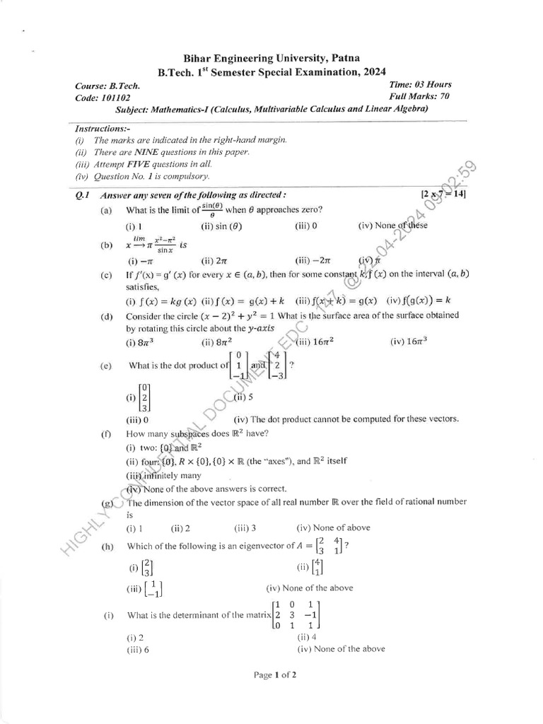 1st year previous year question | PDF