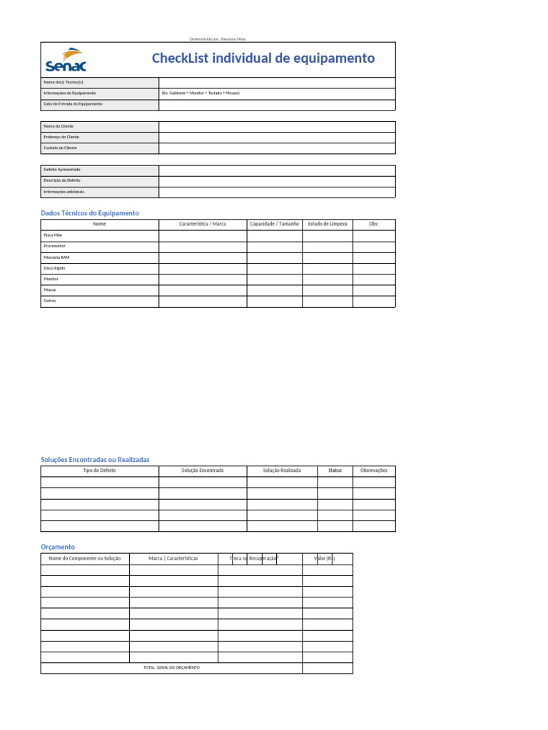 Check List Individual de Equipamento | PDF