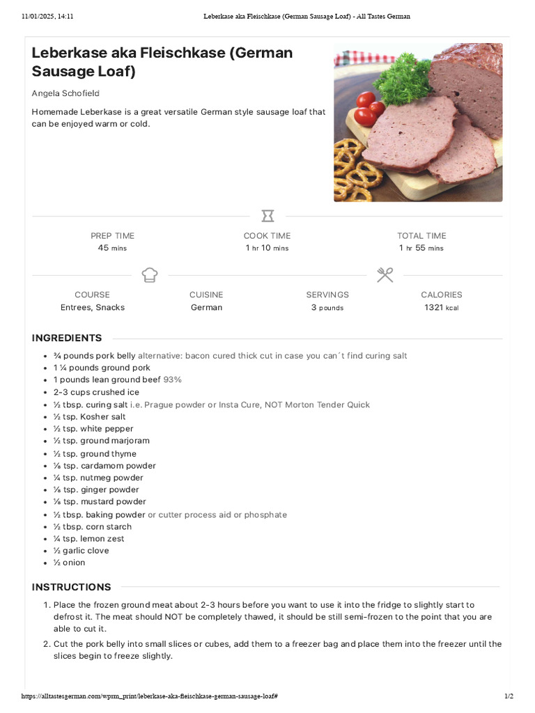 Leberkase Aka Fleischkase (German Sausage Loaf) - All Tastes German ...