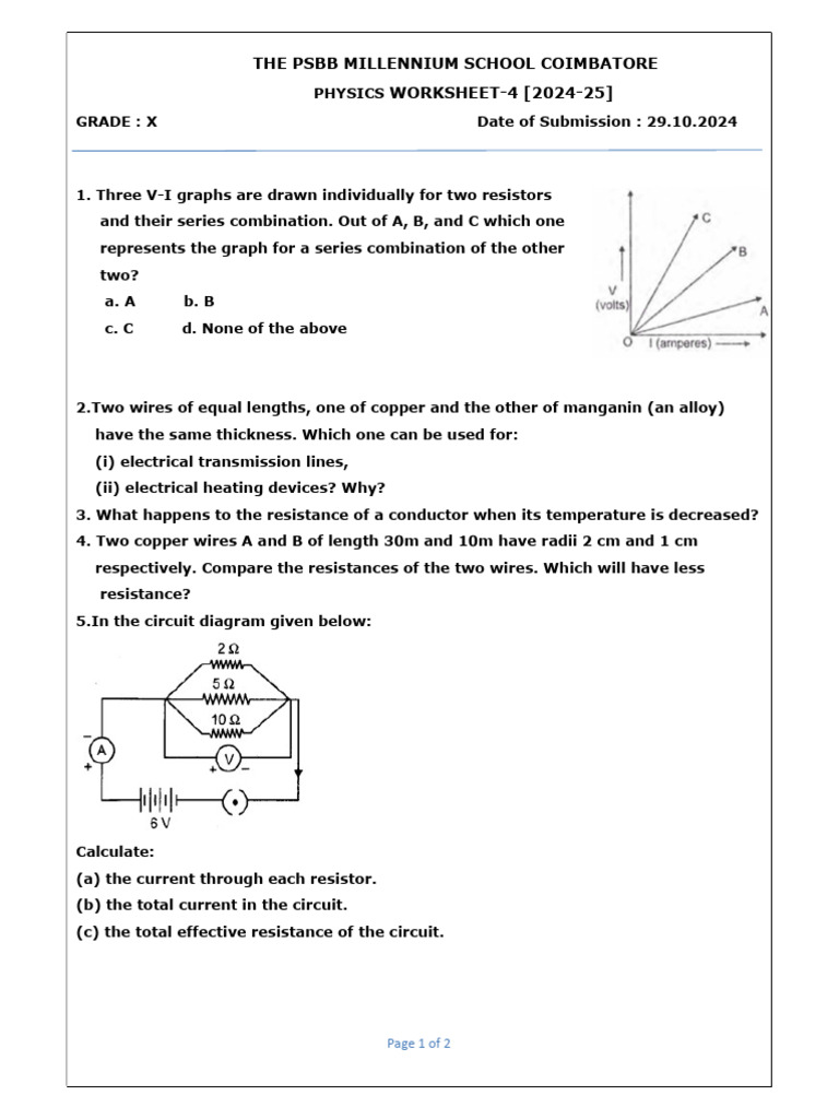 Physics Worksheet on Resistance Concepts | PDF