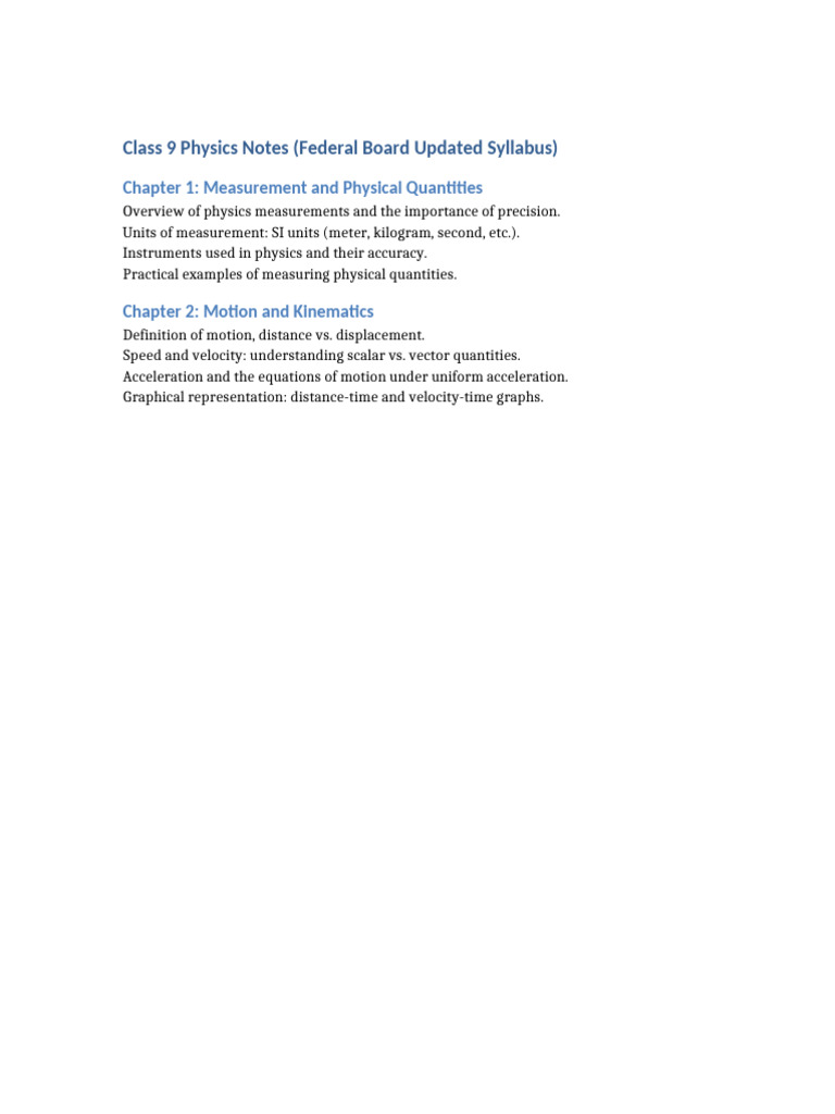 Class 9 Physics Notes: Federal Board | PDF