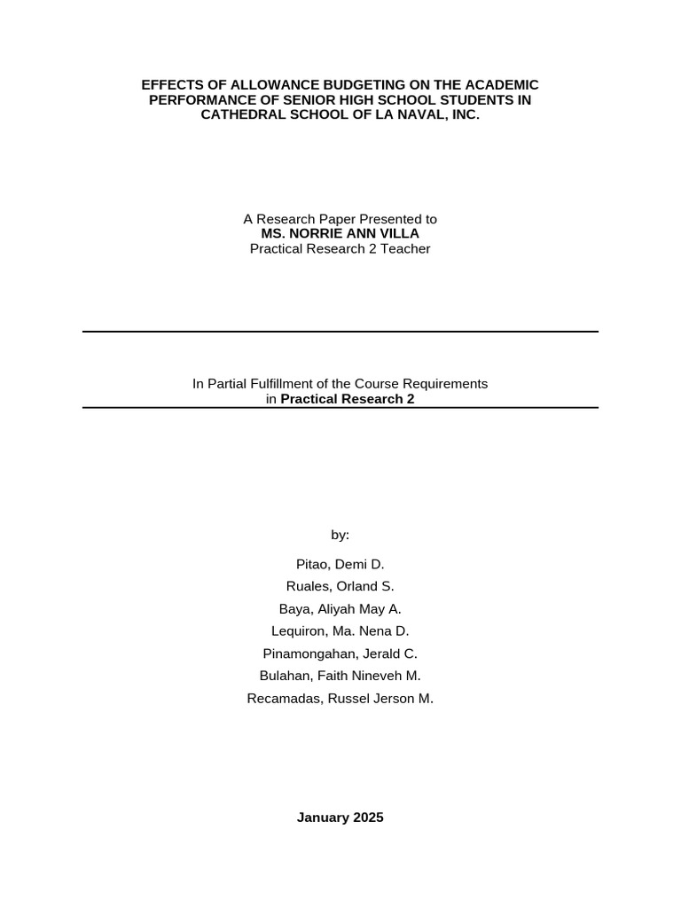 Effects of Allowance Budgeting PR2 | PDF | Self Control | Self-Management