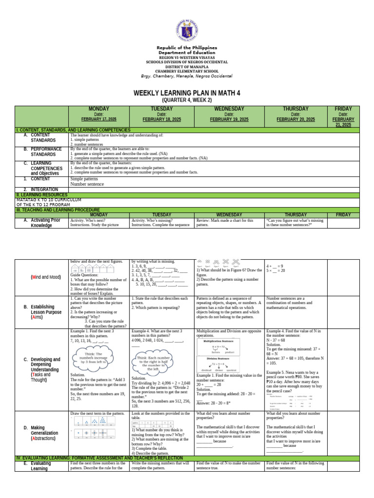 Q4 WEEK 2 MATH (AutoRecovered) | PDF | Learning | Behavior Modification