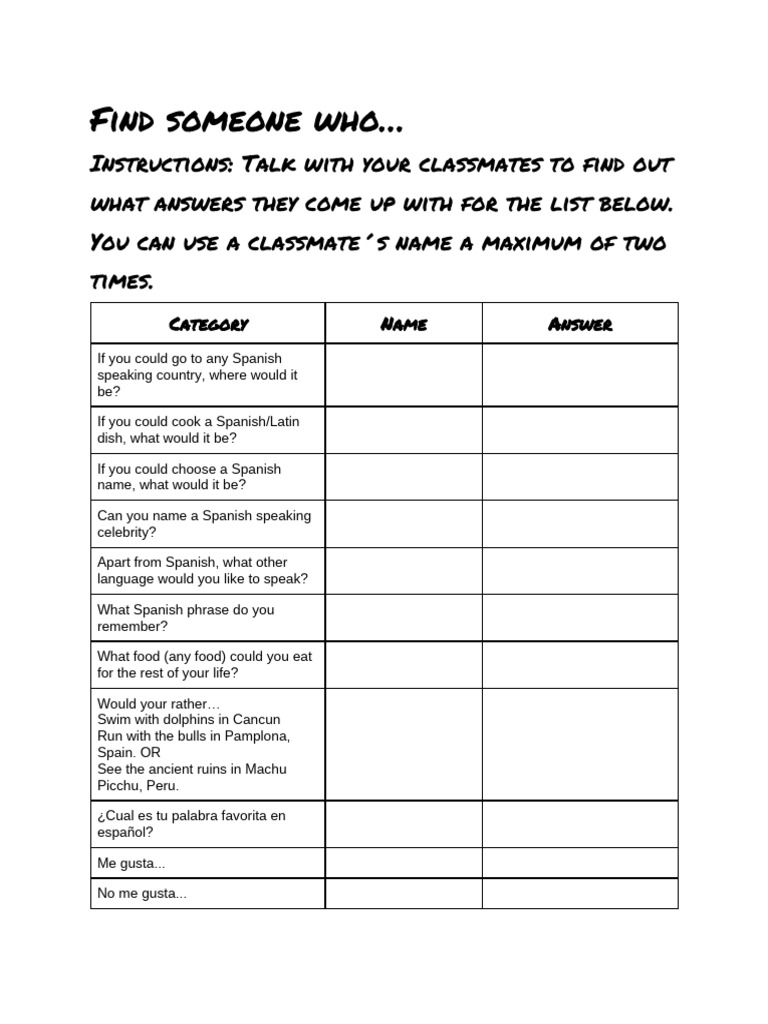 First Day Spanish Class Icebreaker | PDF