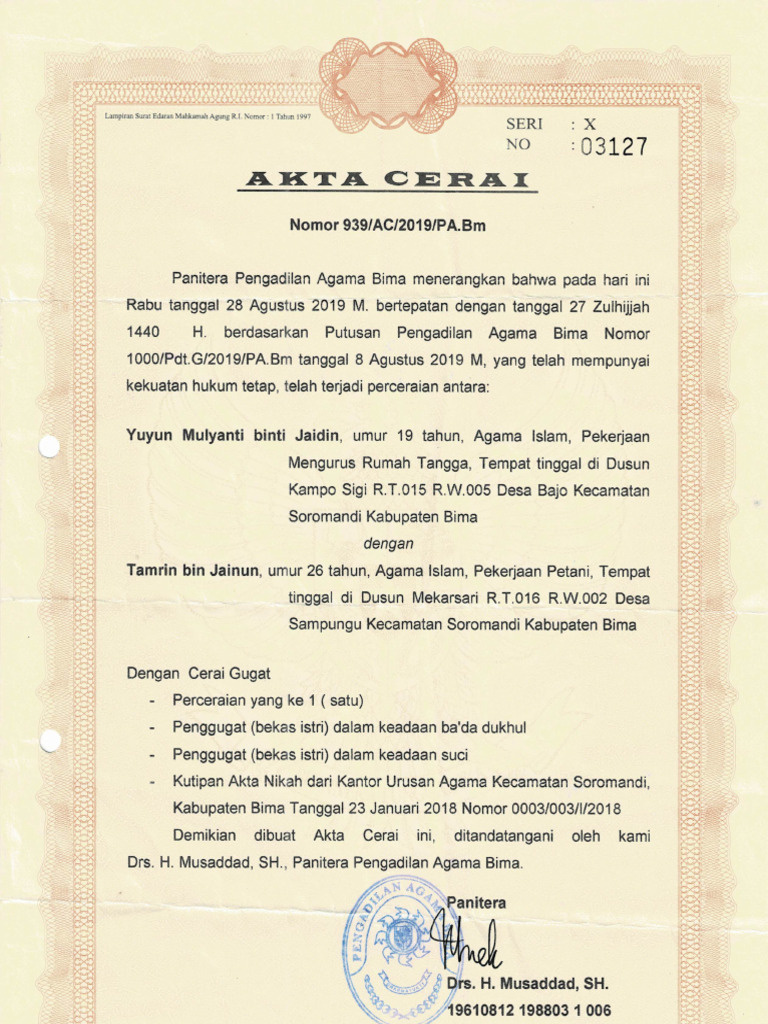 Akta Cerai Tamrin | PDF