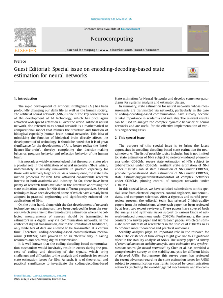 Guest-Editorial--Special-issue-on-encoding-decoding-based-sta_2023_Neurocomp | PDF | Control ...
