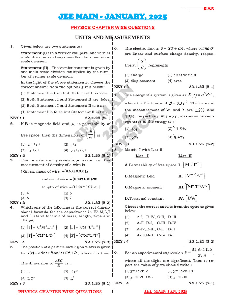Phy Jee Mains 2025 CWQ | PDF | Acceleration | Rotation