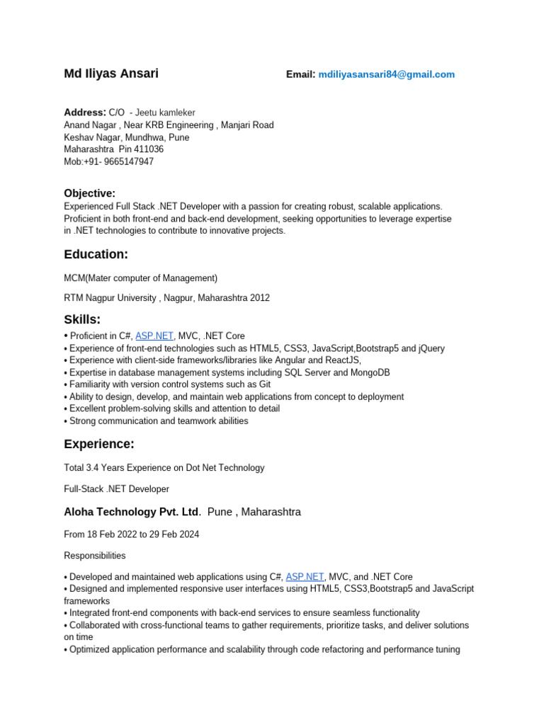MD Iliyas Ansari Net Full Stack | PDF | Microsoft Sql Server | Model ...