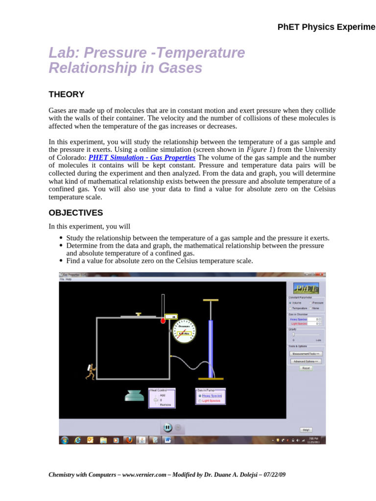 Pressure Temperature PhET | PDF | Gases | Temperature