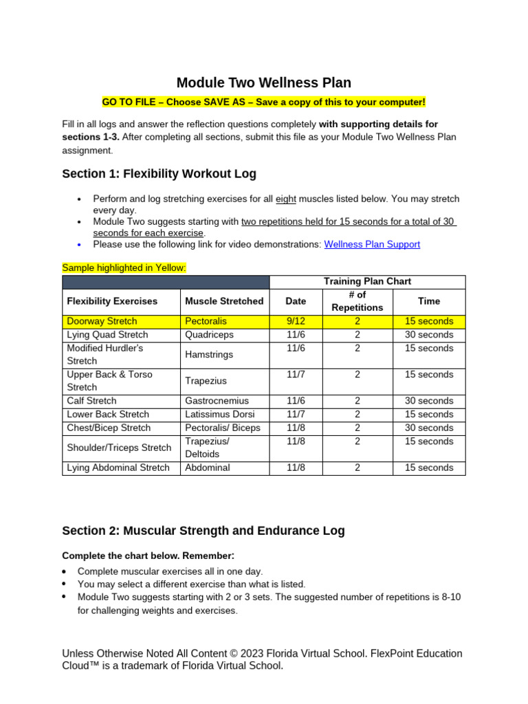 Module Two Wellness PlanDone | PDF | Strength Training | Physical Exercise