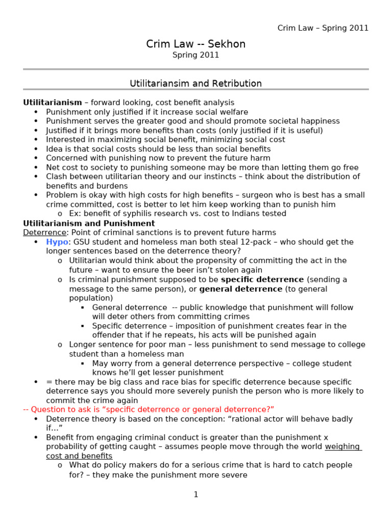 Sekhon Crim Law Outline | PDF | Mens Rea | Recklessness (Law)