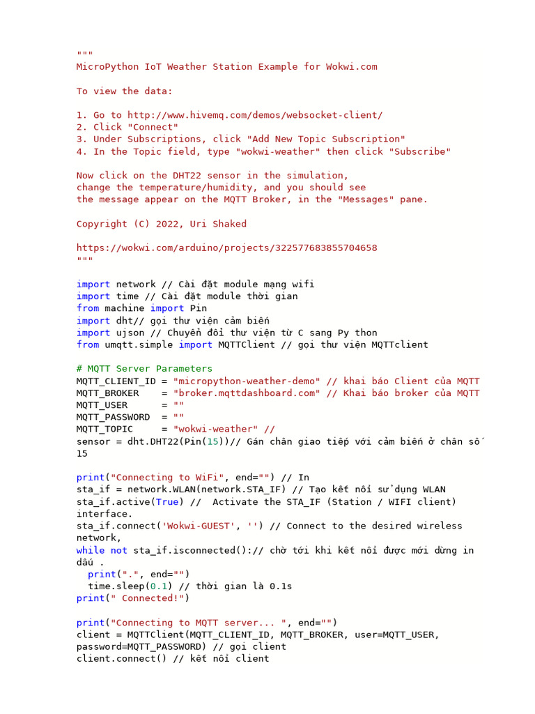 MicroPython IoT Weather Station Example for Wokwi | PDF