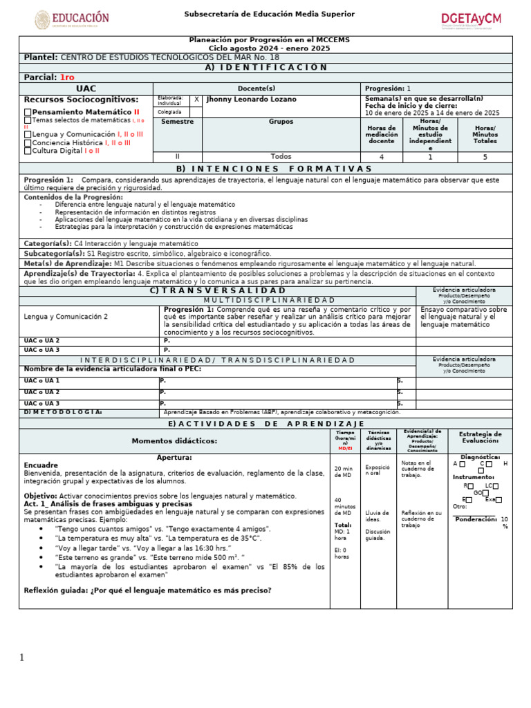 PD - PM2 - Progresión 1 | PDF | Matemáticas | Ensayos