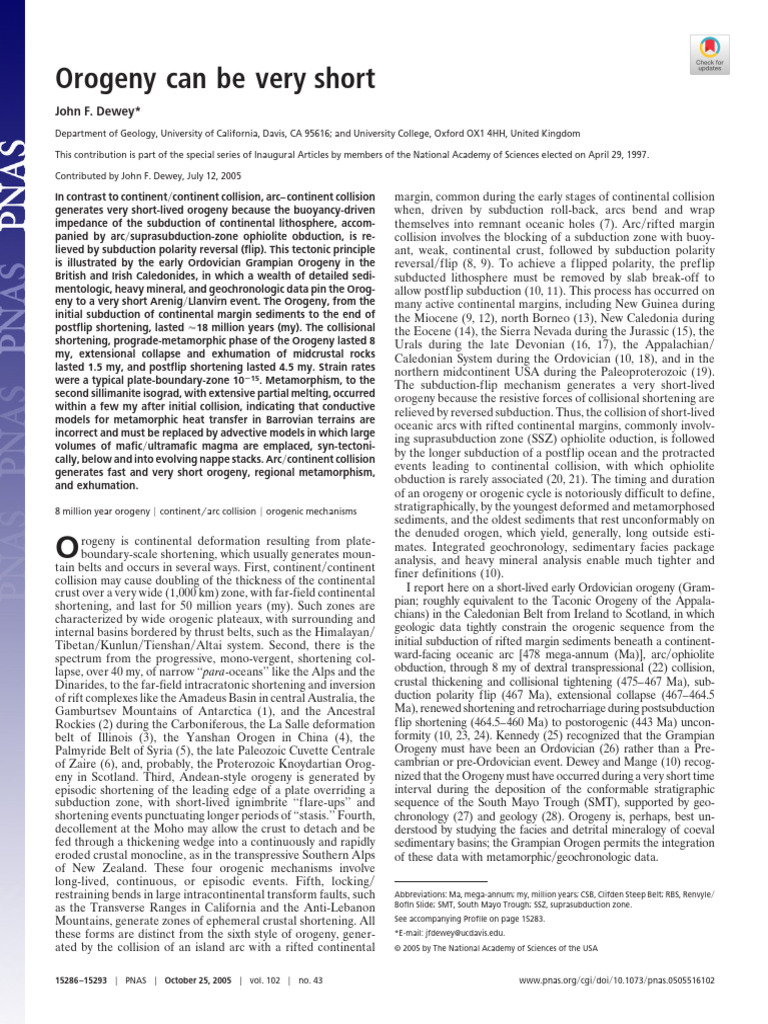 Dewey 2005 Orogeny Can Be Very Short | PDF | Earth Sciences | Plate ...