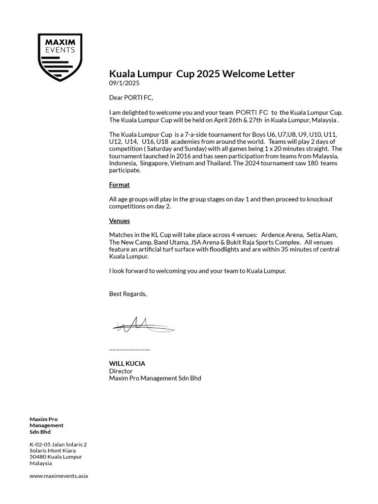 Welcome to KL Cup 2025, Porti FC! | PDF