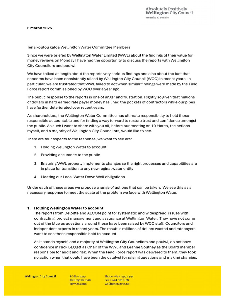 Wellington Water Accountability Actions | PDF