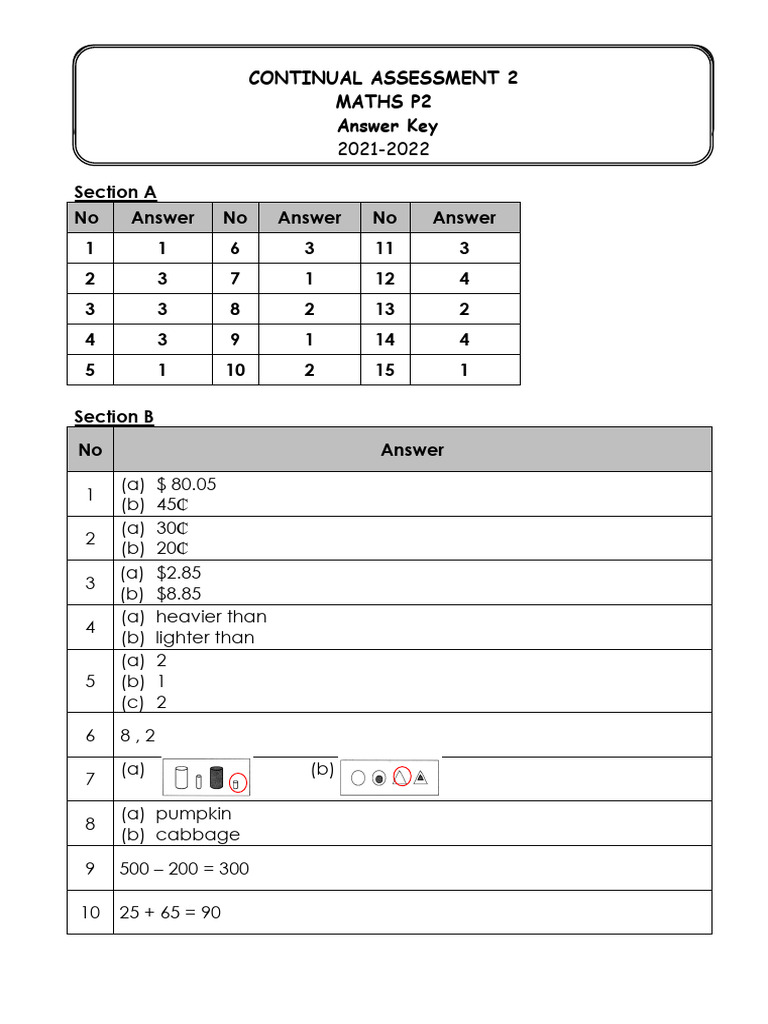 Maths P2 Answer Key 2021-2022 | PDF