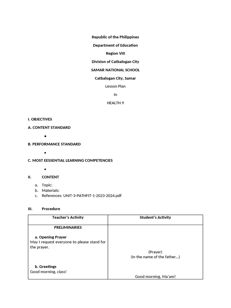 Health 9 Lesson Plan: Folk Dance Steps | PDF | Dances