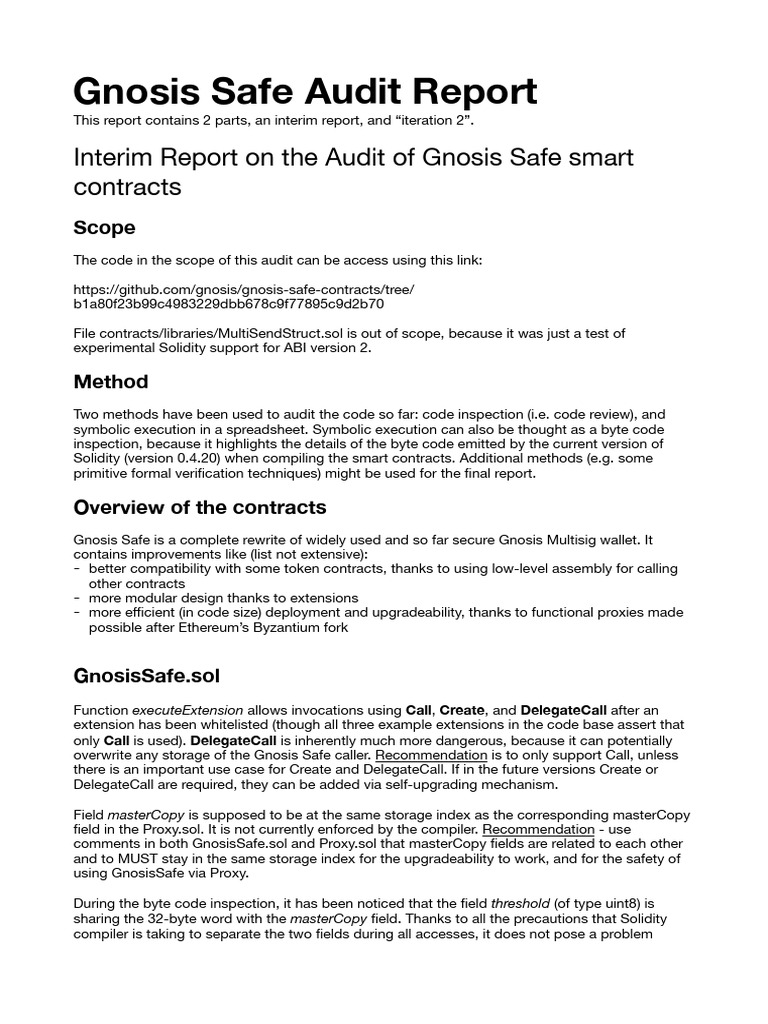 Gnosis Safe Audit Report | PDF | Parameter (Computer Programming) | Pointer (Computer Programming)