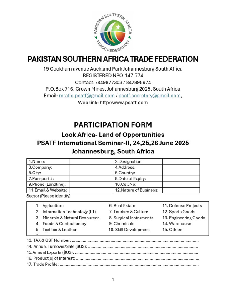PSATF International Seminar Participation Form | PDF | Economies