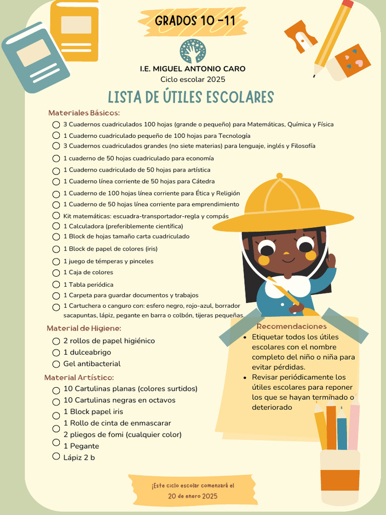 Lista de Útiles Decimo y Once | PDF