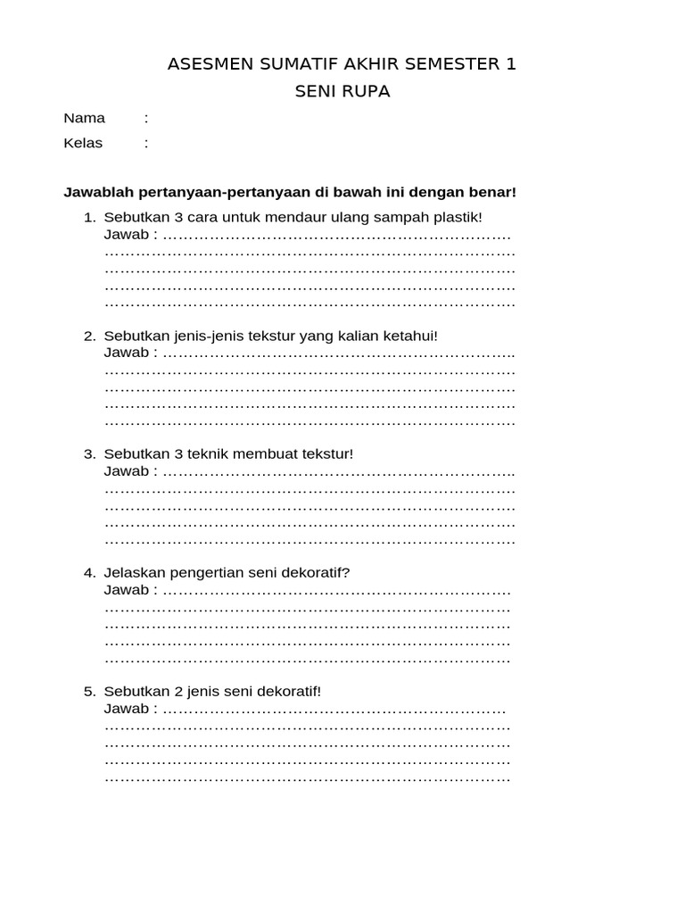 ASESMEN SUMATIF AKHIR SEMESTER 1 Seni Rupa | PDF