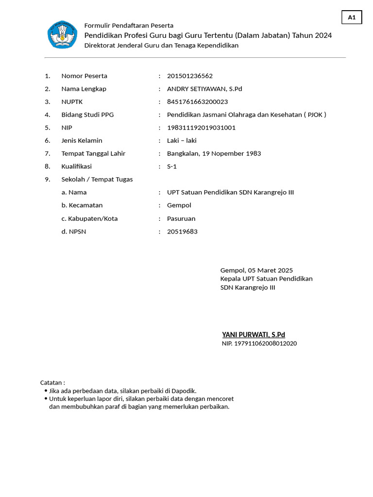 Formulir A1 ANDRY | PDF