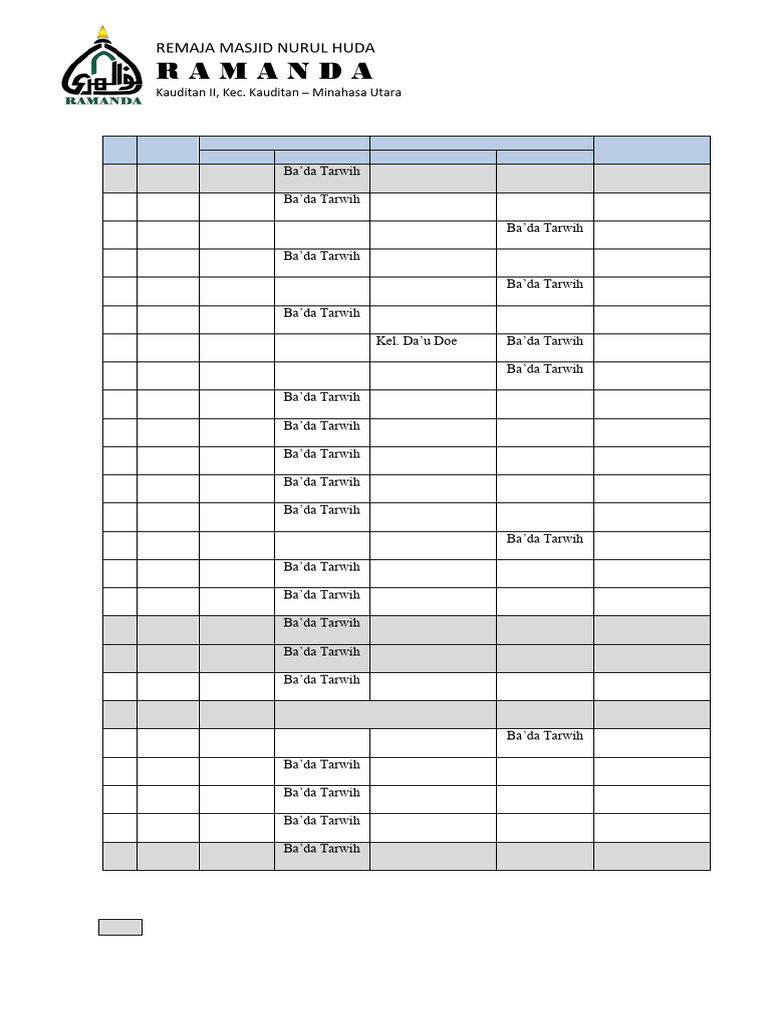 Jadwal Tadarus Al Quran Ramanda 2025 | PDF