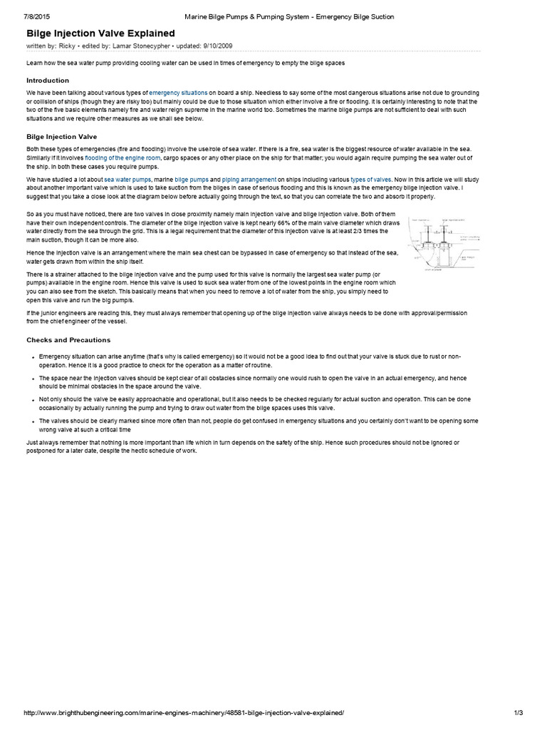 Bilge Injection Valve Overview | PDF | Pump | Water