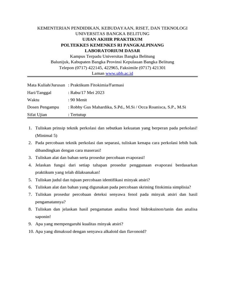 Soal UAP Fitokimia Poltekkes | PDF