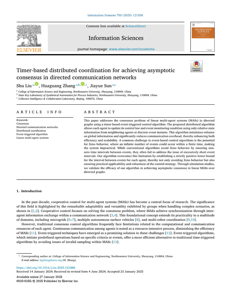 Timer Based Distributed Coordination For Achieving Asymptot - 2025 - Information | PDF | Matrix ...