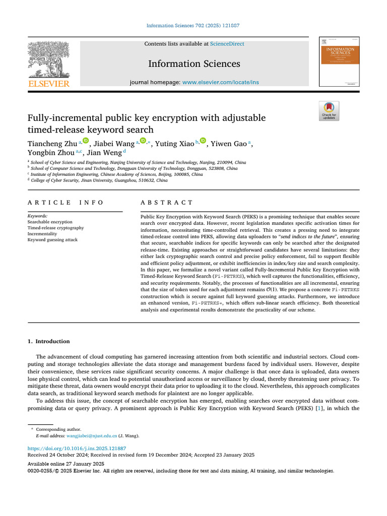 Fully-incremental-public-key-encryption-with-adjustable-t_2025_Information-S | PDF | Encryption ...