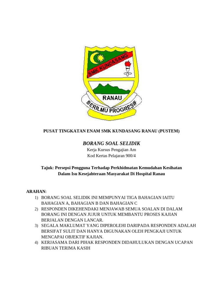 Borang Soal Selidik: Pusat Tingkatan Enam SMK Kundasang Ranau (Pustem ...