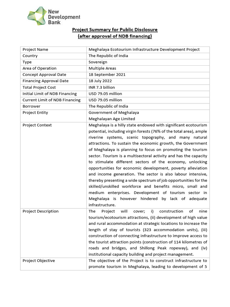 Meghalaya Ecotourism Infrastructure Project | PDF | Tourism ...