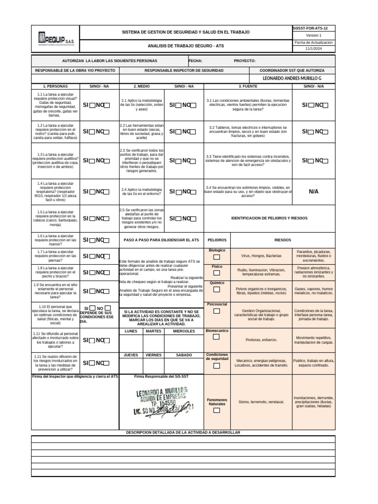 Formato Analisis de Trabajo Seguro ATS PTAR Fase 3 | PDF